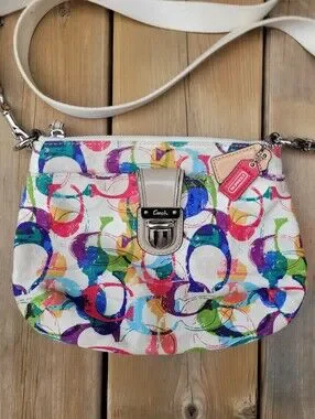 Coach | Bags | Coach Poppy Logo Print Crossbody Bag With White Strap ...